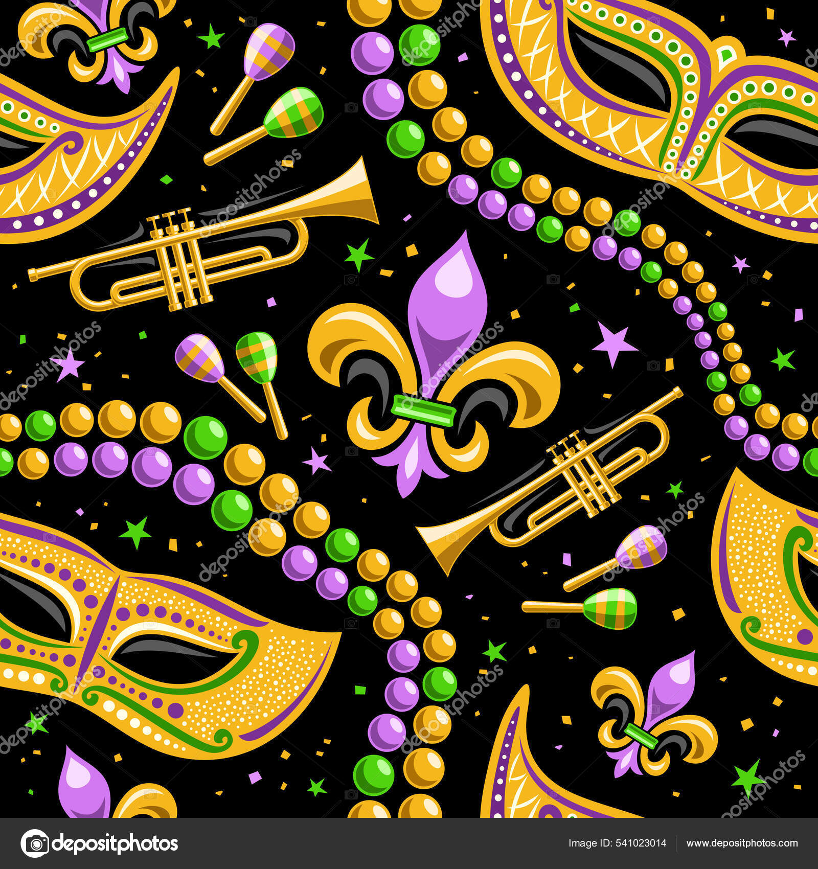 Vector Mardi Gras Seamless Pattern Square Repeating Background Cartoon ...