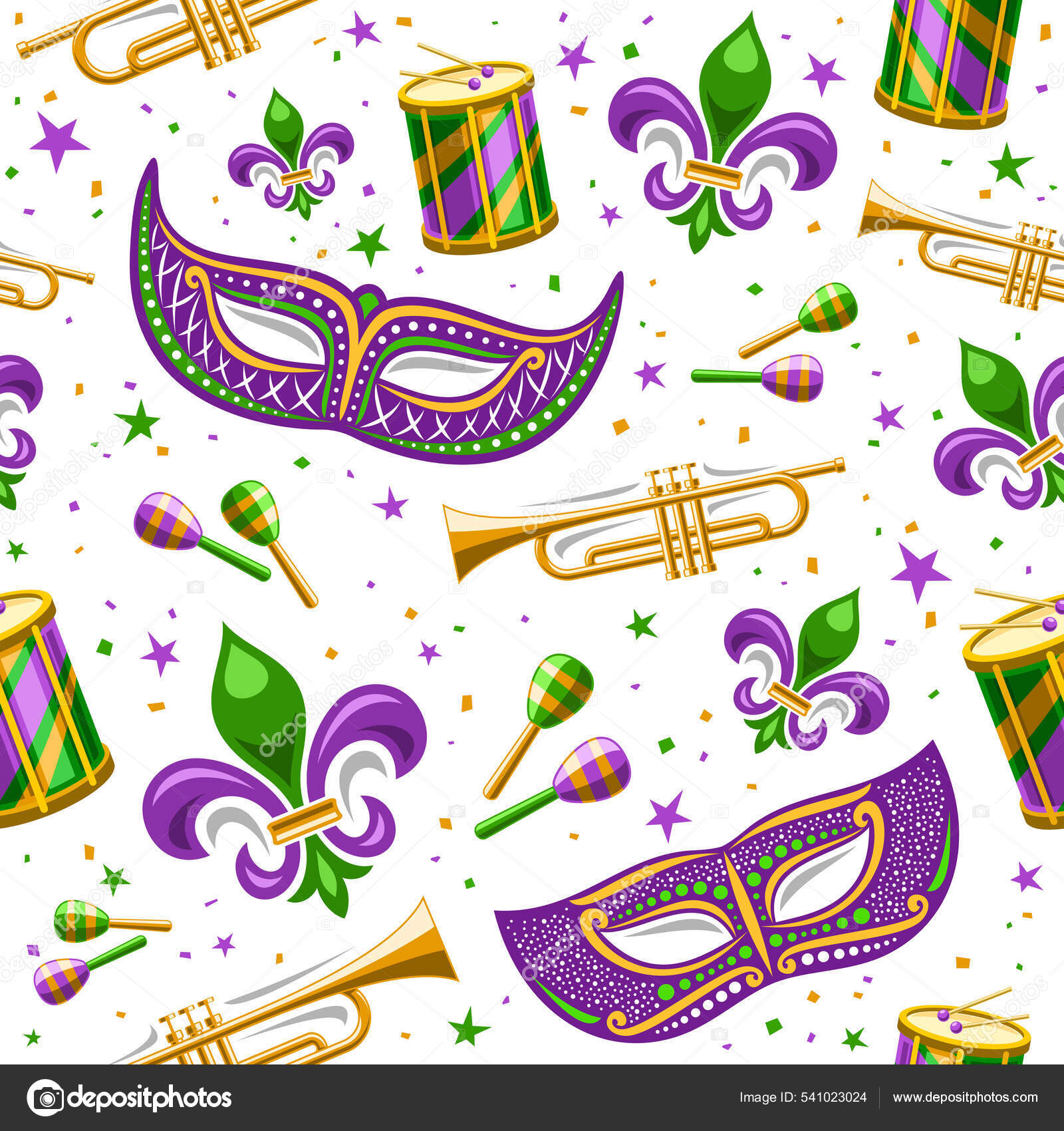 Vector Mardi Gras Seamless Pattern Square Repeating Background ...