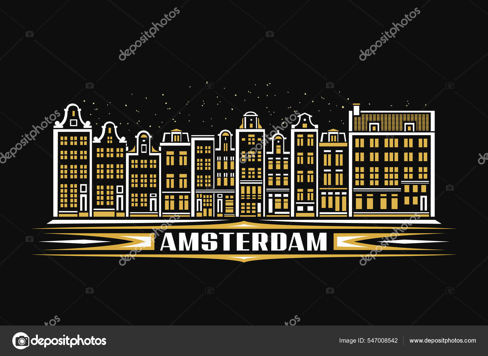 Vector Illustration Amsterdam Dark Horizontal Poster Linear Design ...