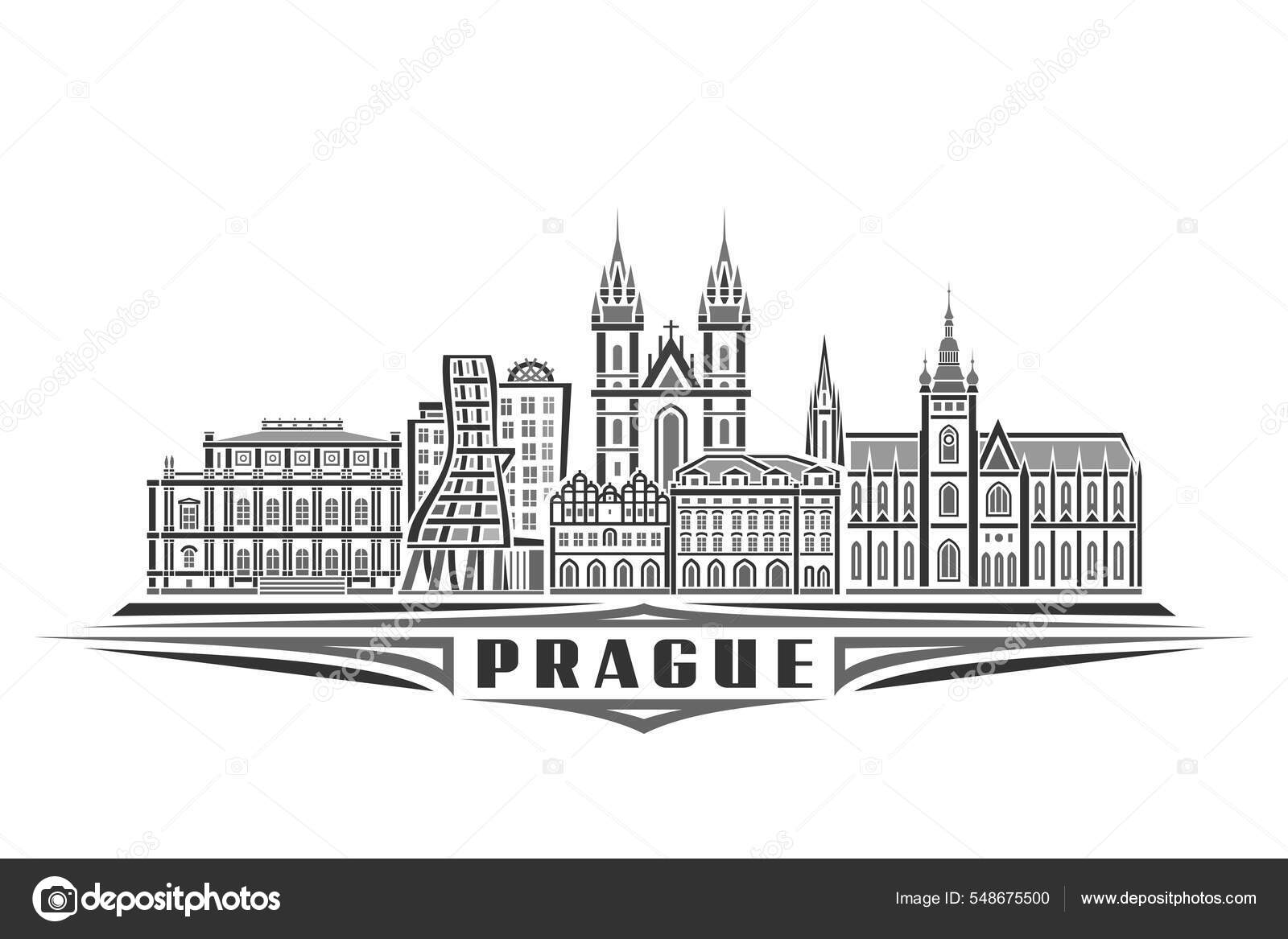 Vector Illustration Prague Monochrome Horizontal Poster Linear Design ...