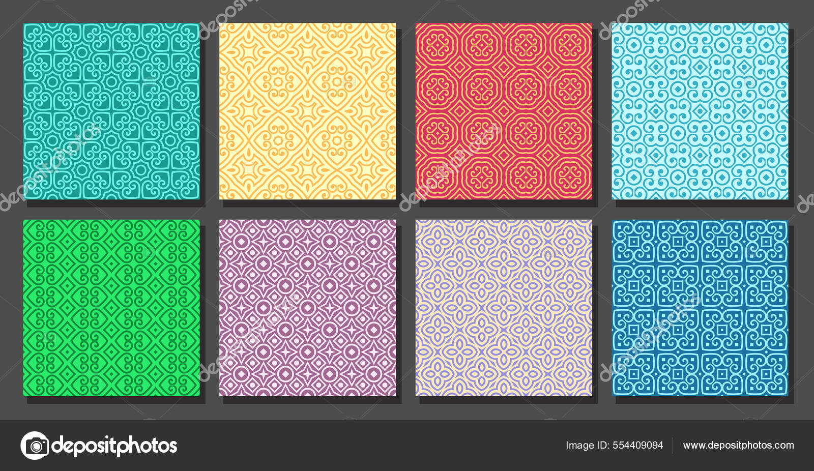 Vector Arabic Seamless Patterns Set Square Repeating Colorful ...