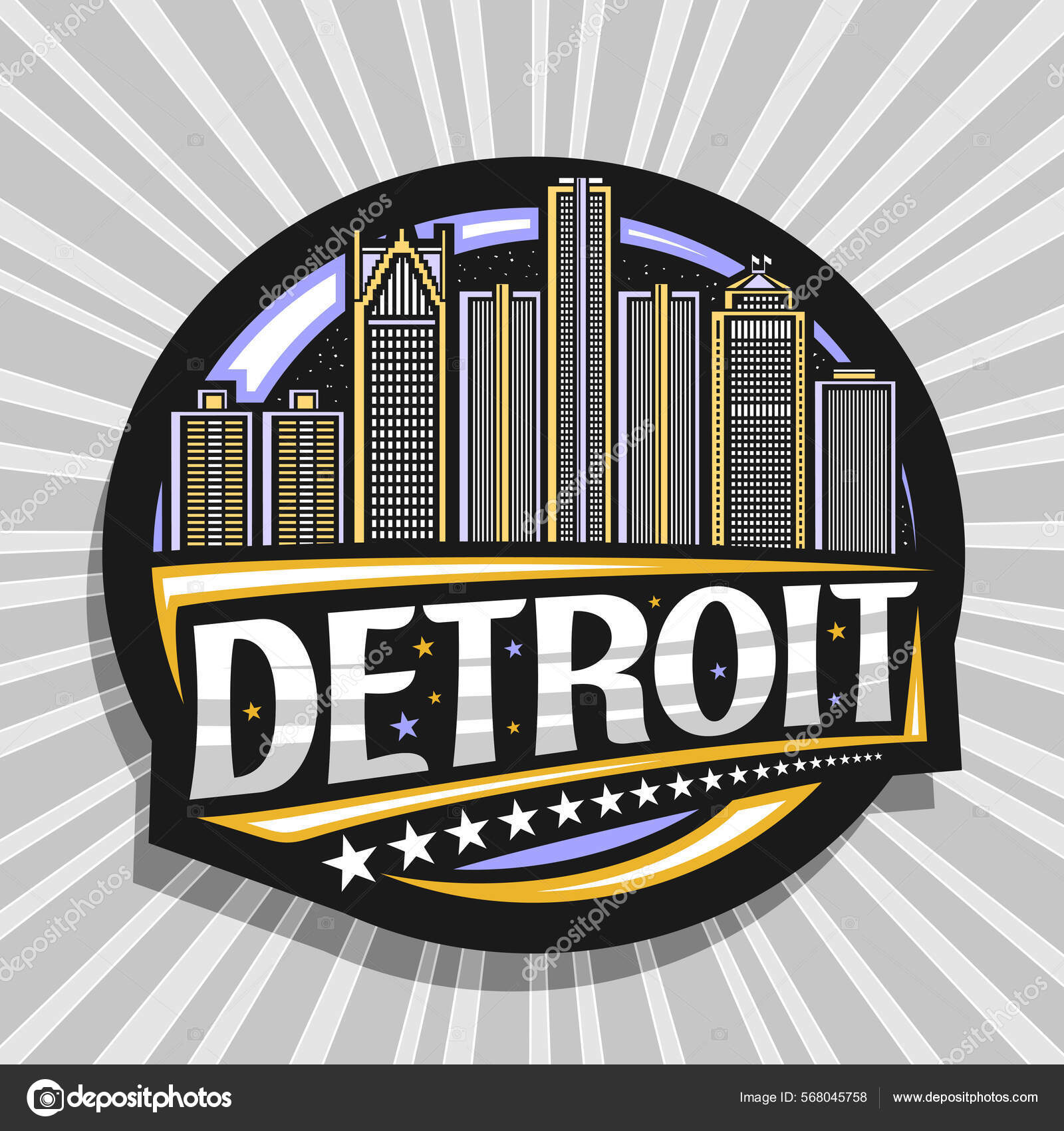 Vector Logo Detroit Black Decorative Label Line Illustration Modern ...