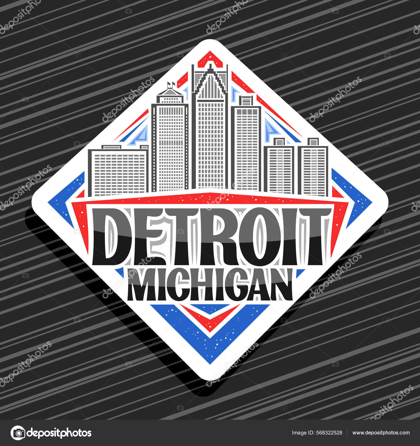 Vector Logo Detroit White Rhombus Road Sign Simple Line Illustration ...