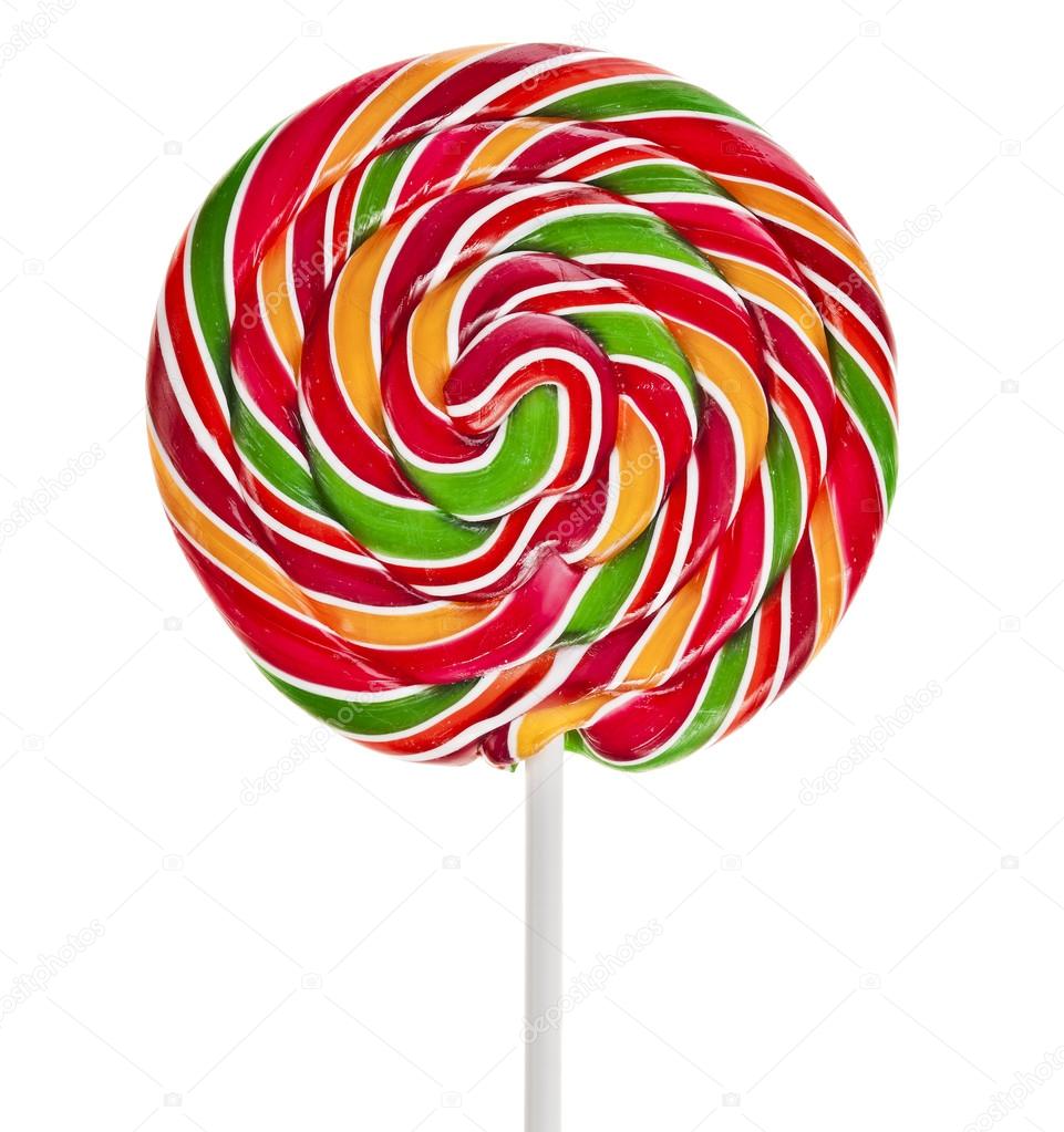 Colorful spiral lollipop lolly pop on a white background — Stock Photo ...
