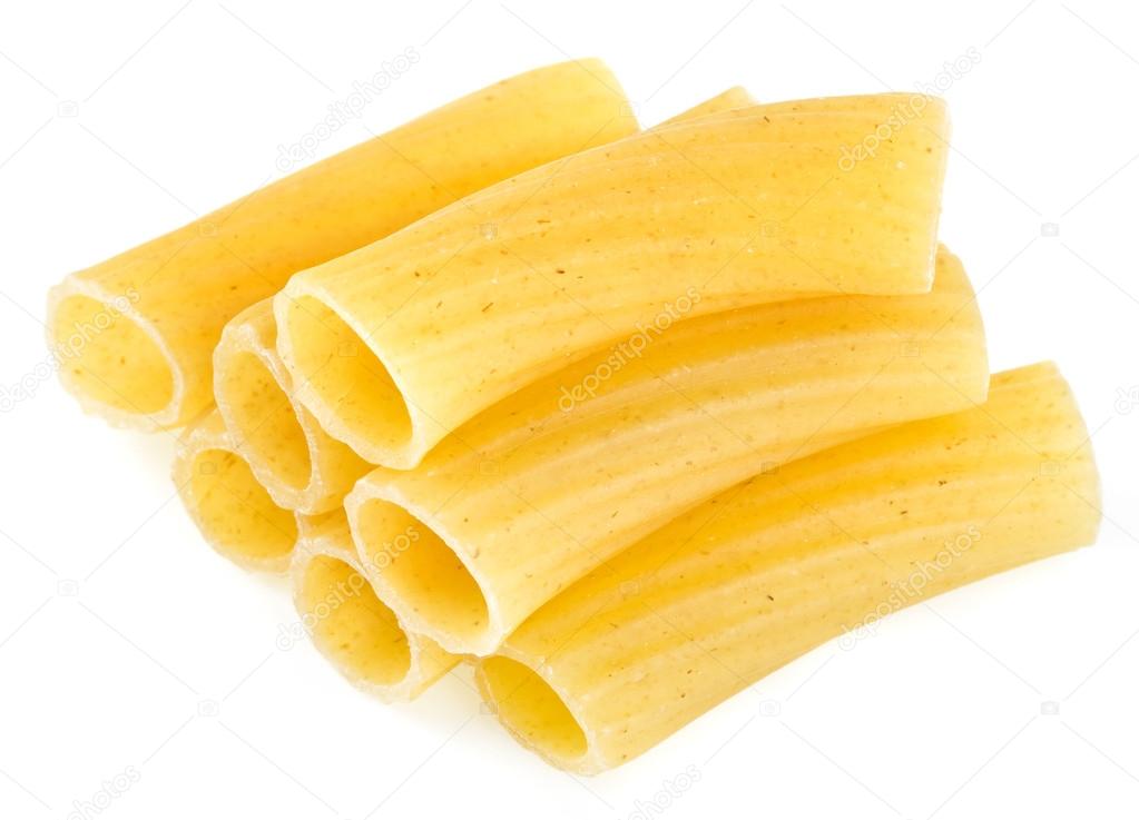 Uncooked pasta tubes rigatoni isolated on white background — Stock ...
