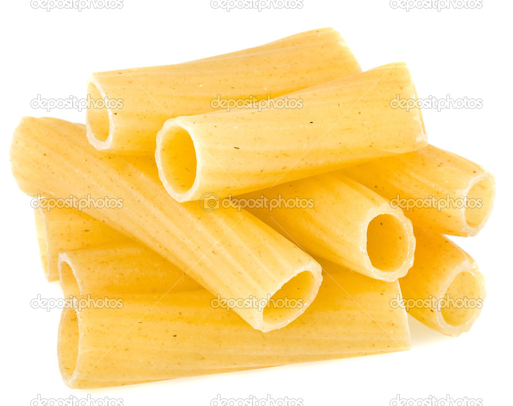 Uncooked pasta tubes rigatoni isolated on white background — Stock ...