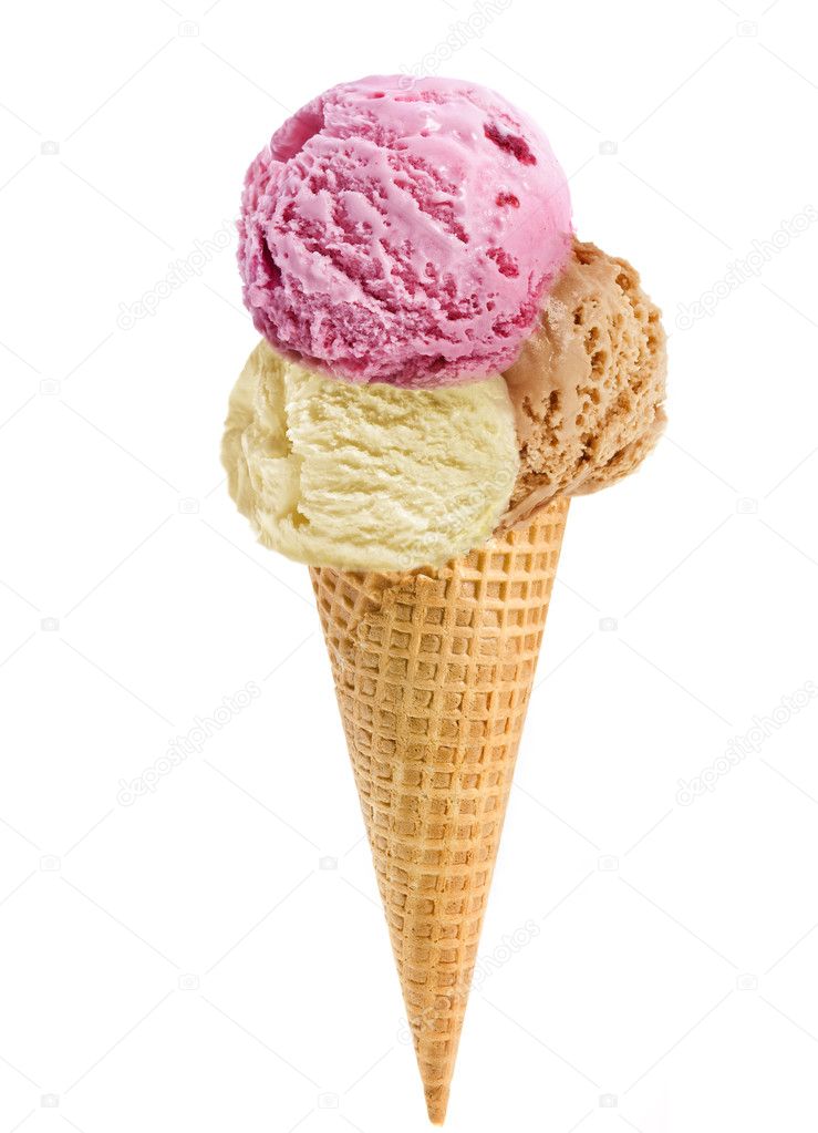 Ice Cream Scoops In Waffle Cone Isolated On White Background — Stock