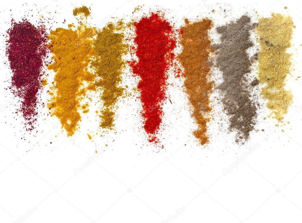 Assortment of powder spices isolated on a white background — Stock ...