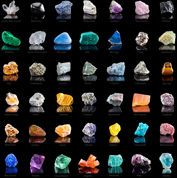 Collection set of semi-precious gemstones stones and minerals — Stock ...