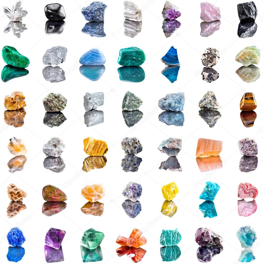 Collection set of semi-precious gemstones stones and minerals — Stock ...