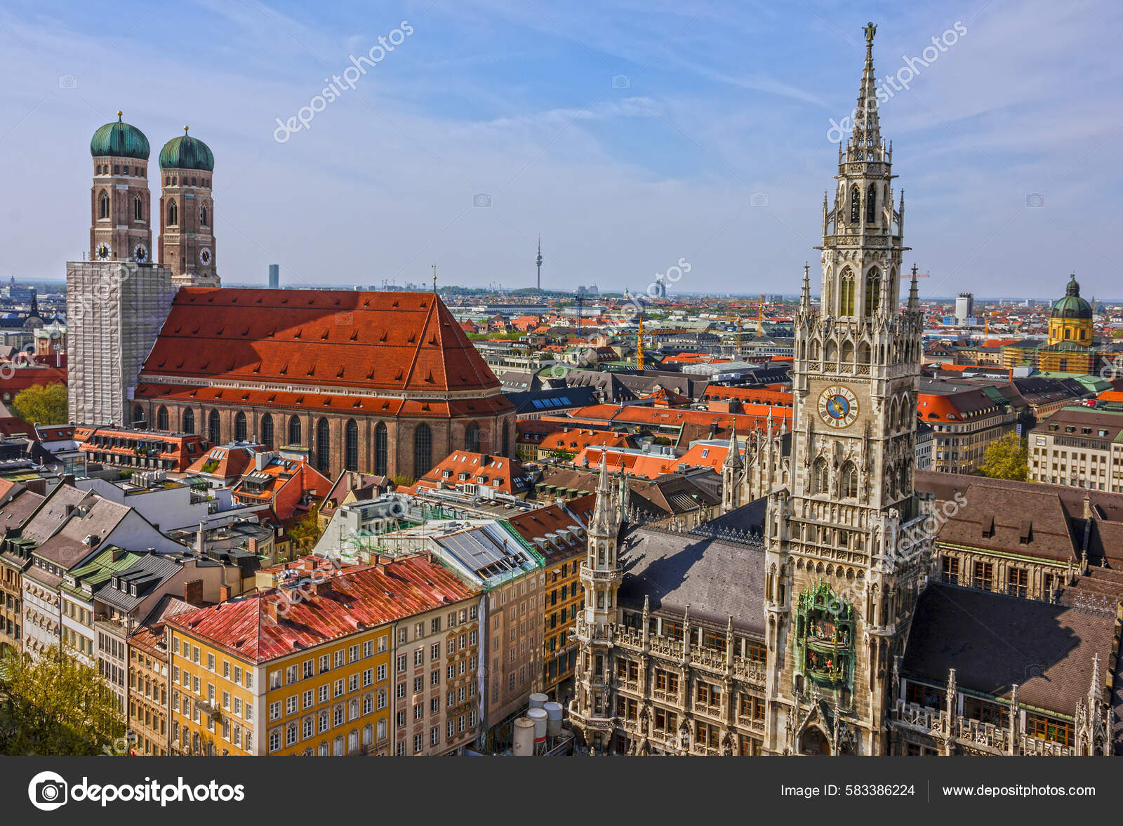 Munich Sunset Panoramic Architecture Bavaria Germany Frauenkirche Town Hall Marienplatz — Stock ...