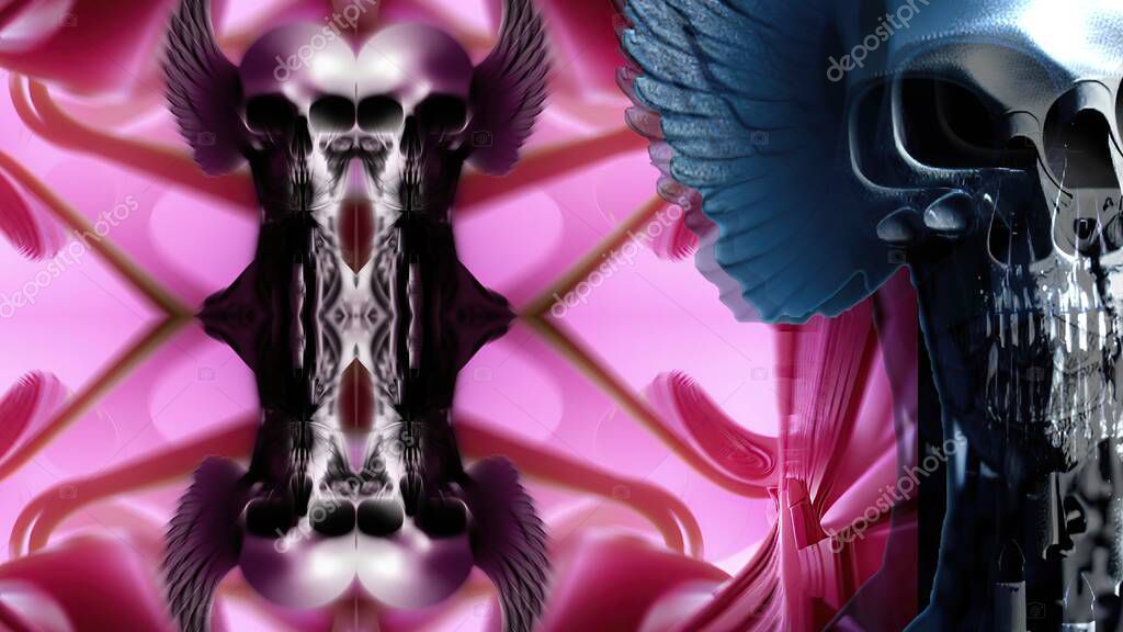 3d ilustración - ciborg ángel de la muerte aleteo con alas. 2022