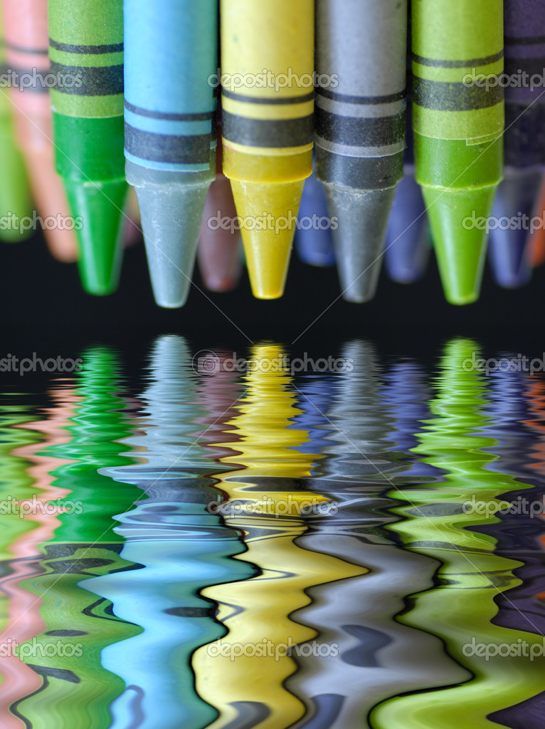 Colorful crayons with beautiful reflection on black background — Stock ...