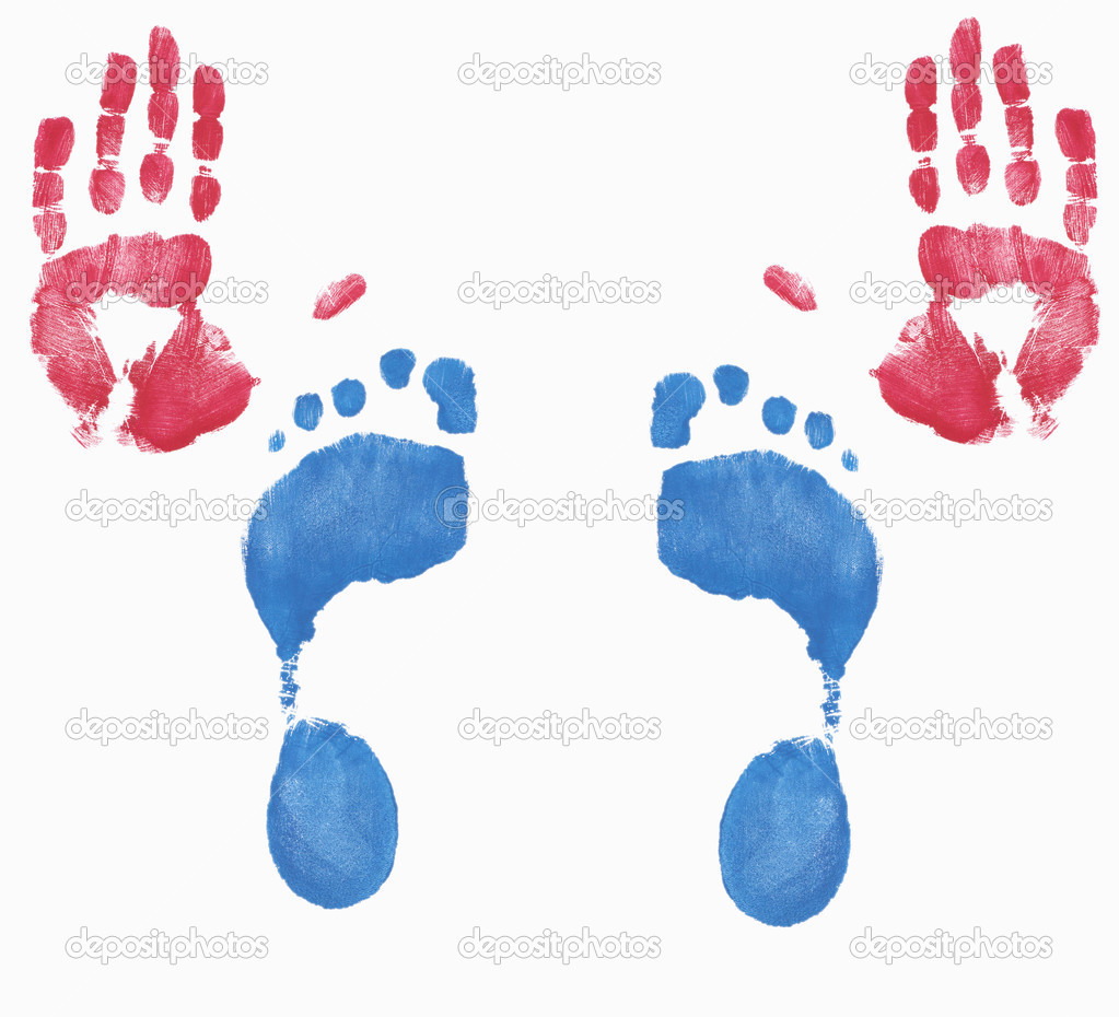 Two red hands and two blue feet fingerpainted Stock Illustration by ...