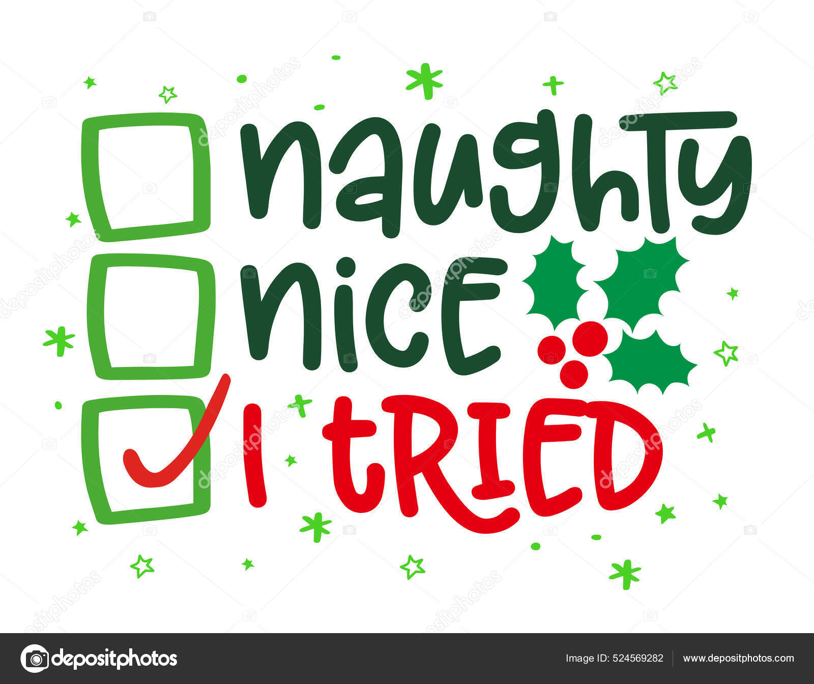 Naughty Nice Tried Funny Calligraphy Phrase Christmas Hand Drawn ...