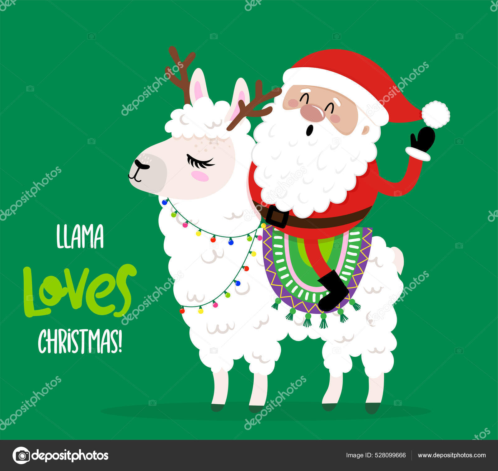 Llama Loves Christmas Santa Rides Llama Hand Drawn Lettering Xmas Stock ...