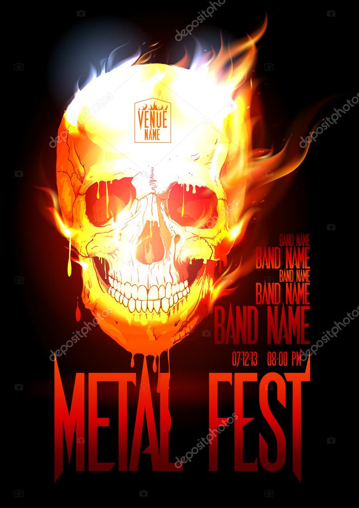 Šablona návrhu Metal fest s lebka v plamenech. Stock Vector od © slena ...