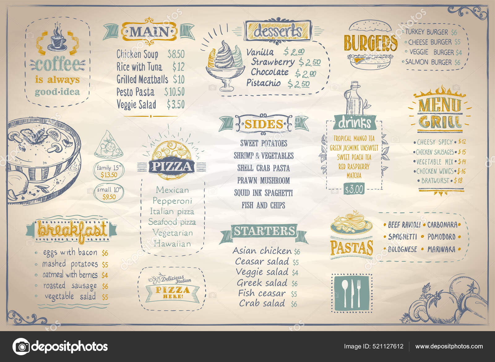 Paper Menu Board Vector Design Mockup Cafe Restaurant Starters Main ...