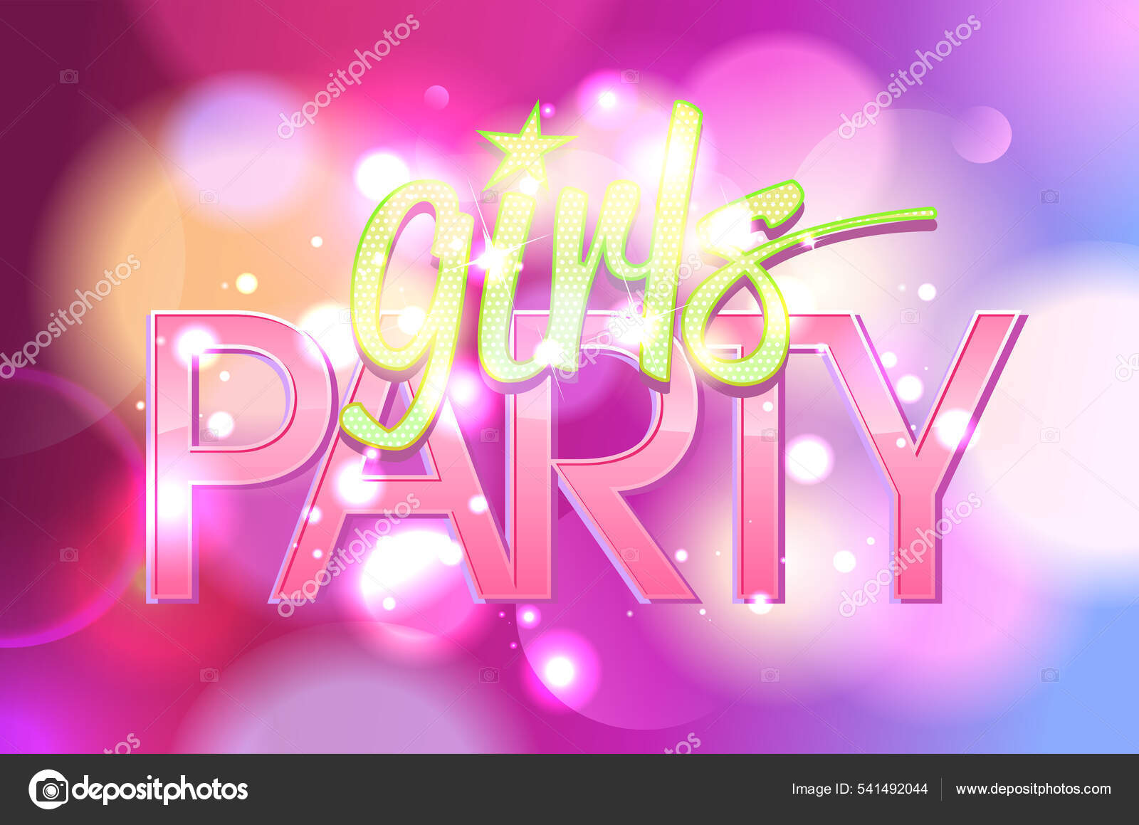 Girl's Party Invitation Flyer Card Bokeh Lights Pink Background Vector ...
