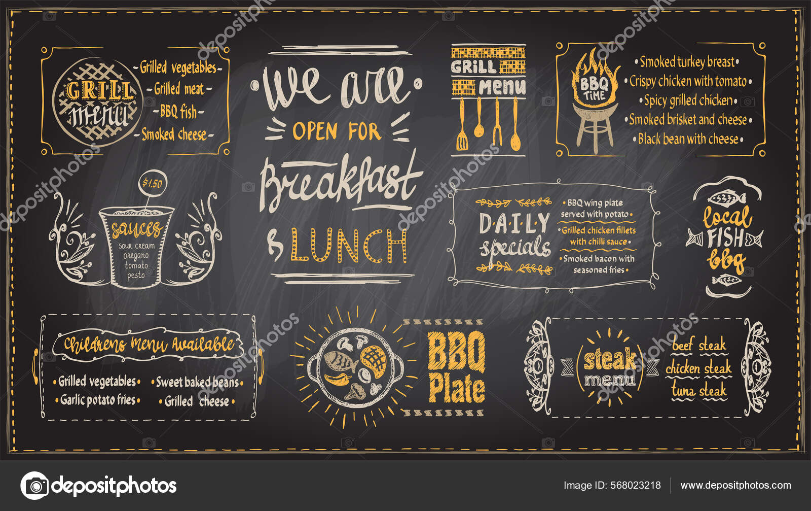 Barbecue Menu Chalkboard Template Menu Board Bbq Symbols Dishes ...