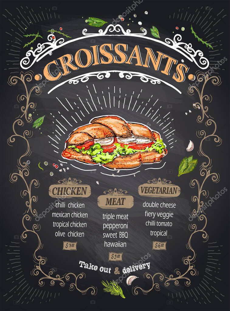 Croissants Plantilla Menú Pizarra Menú Tiza Con Espacio Copia Para ...