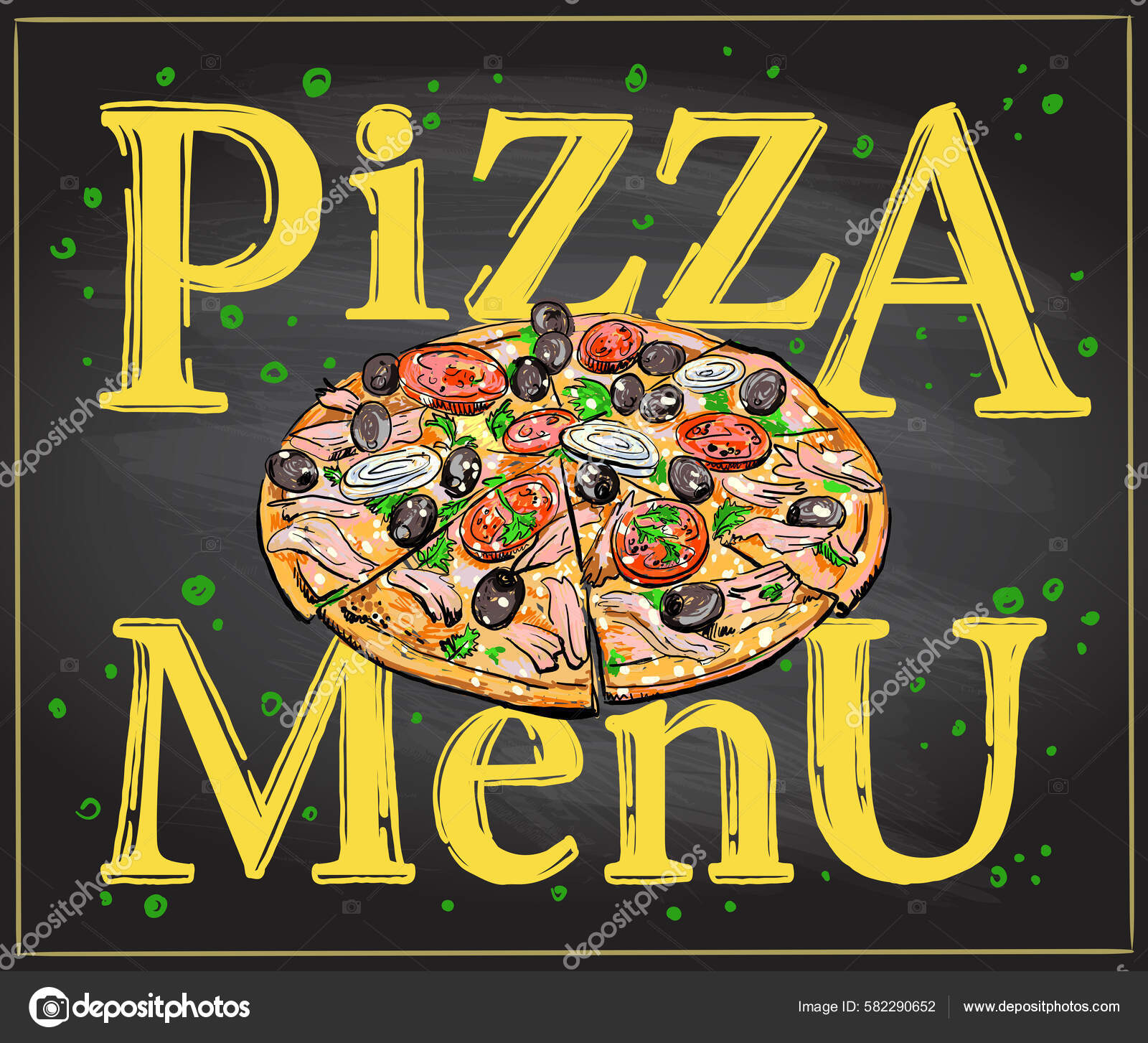 Tableau Menu Pizza Avec Illustration Entière Pizza Vecteur par ©slena ...