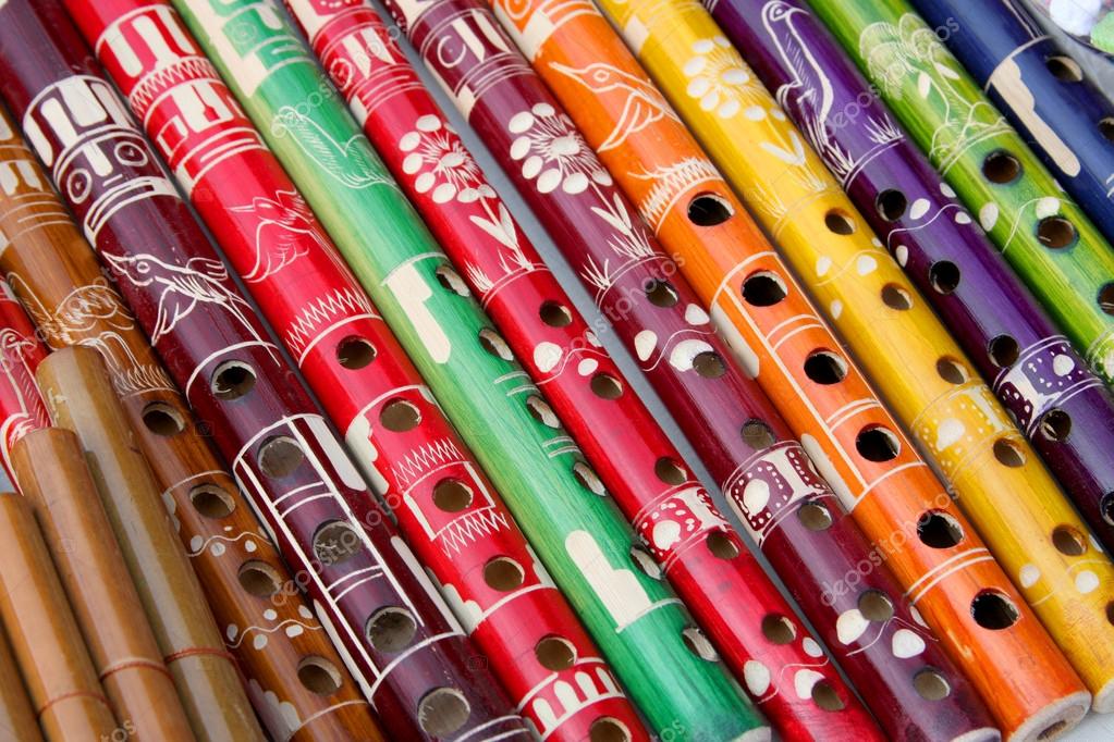 Group of South American colourful pipes, Peru. — Stock Photo ...