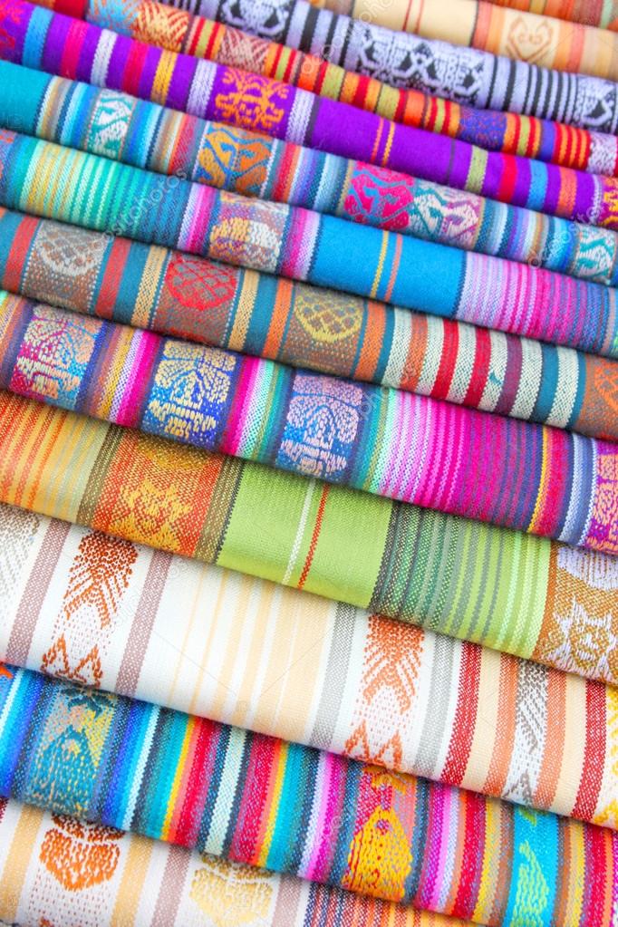 South American hand made colourful fabric, Peru. — Stock Photo ...