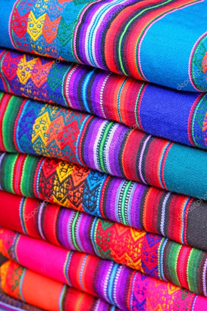 South American hand made colourful fabric, Peru. — Stock Photo ...