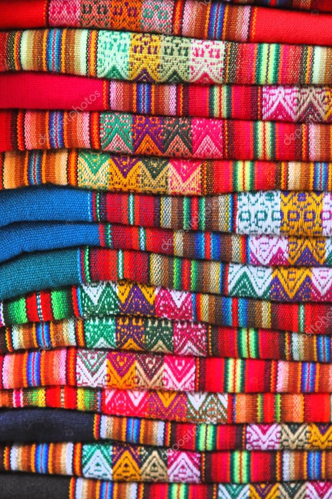 South American hand made colourful fabric, Peru. — Stock Photo ...