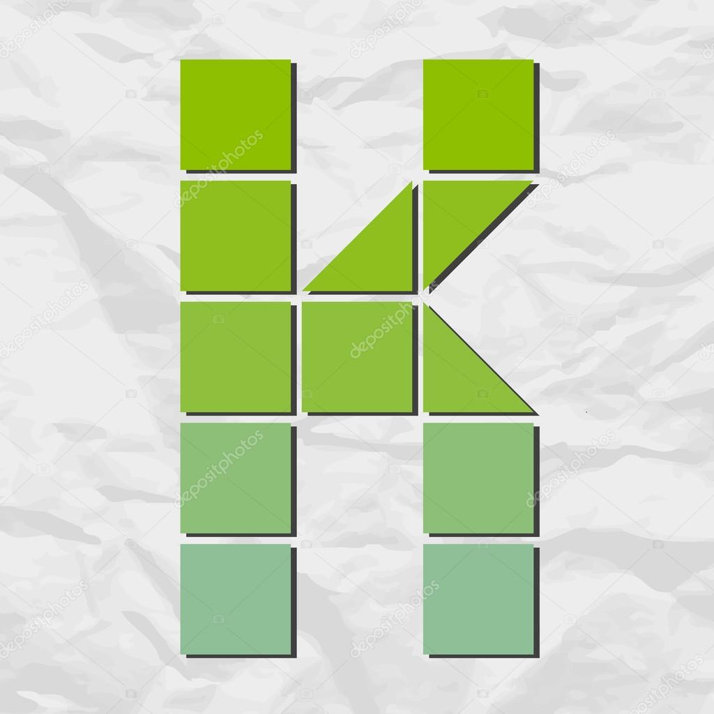 Letter k from squares and triangles on a paper-background. Vector ...