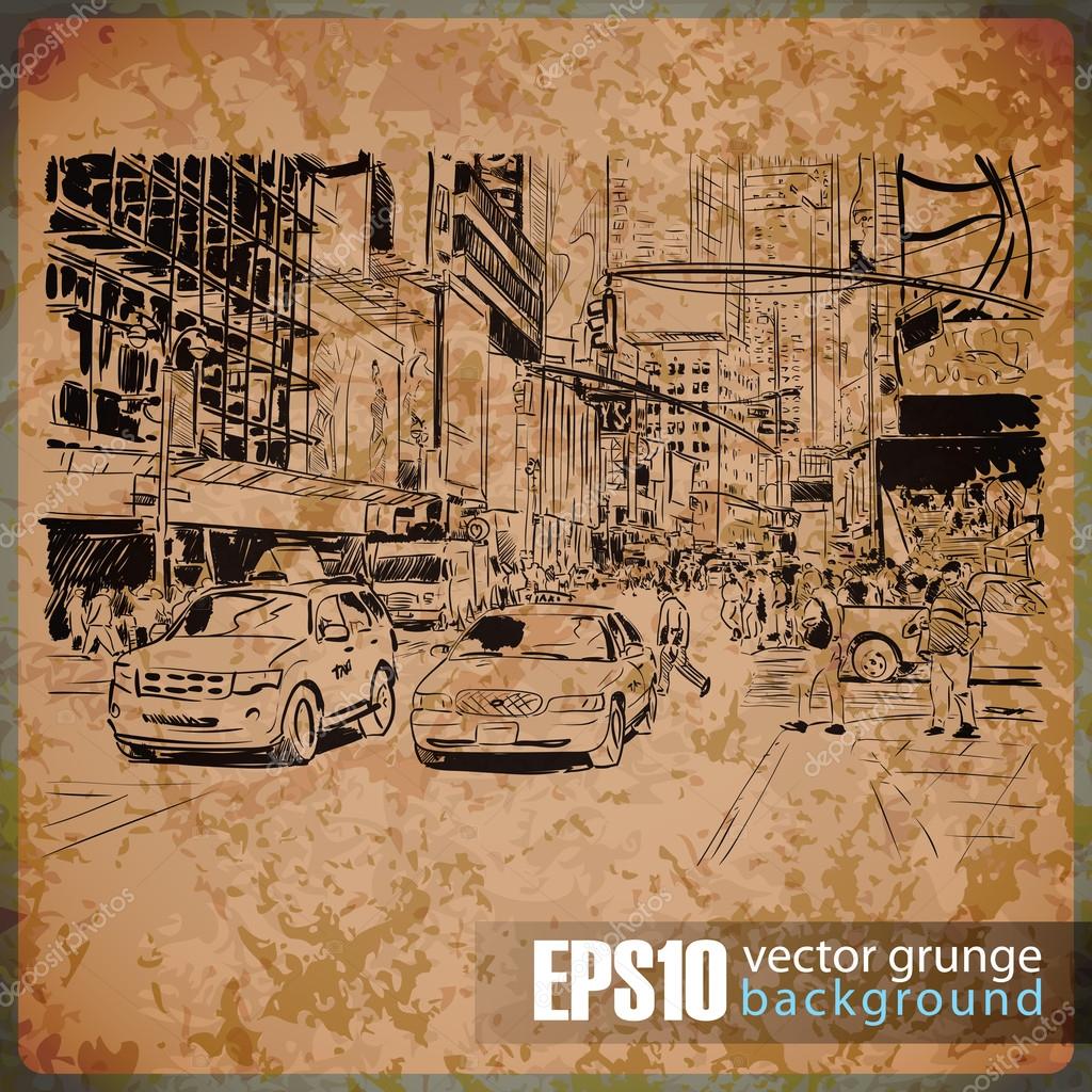 Vintage street background. Hand drawn vector illustration. Stock Vector ...