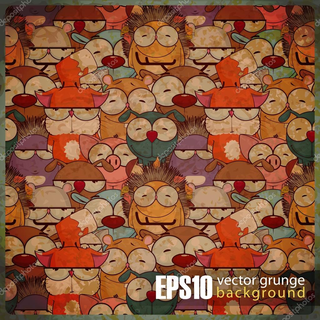 EPS10 vintage background with cartoon animals — Stock Vector © R_lion_O ...