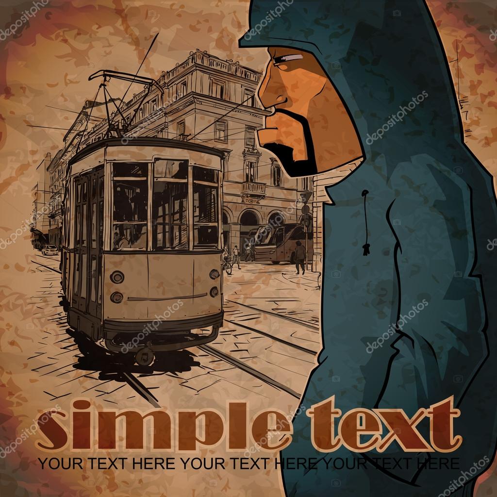 Vector illustration of a graffiti character and old tram. Stock Vector ...
