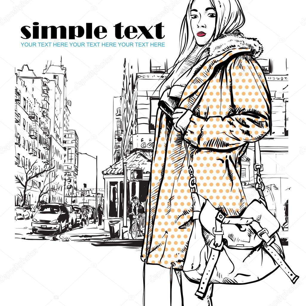 Cute fashion girl on street background Stock Vector by ©R_lion_O 33970883