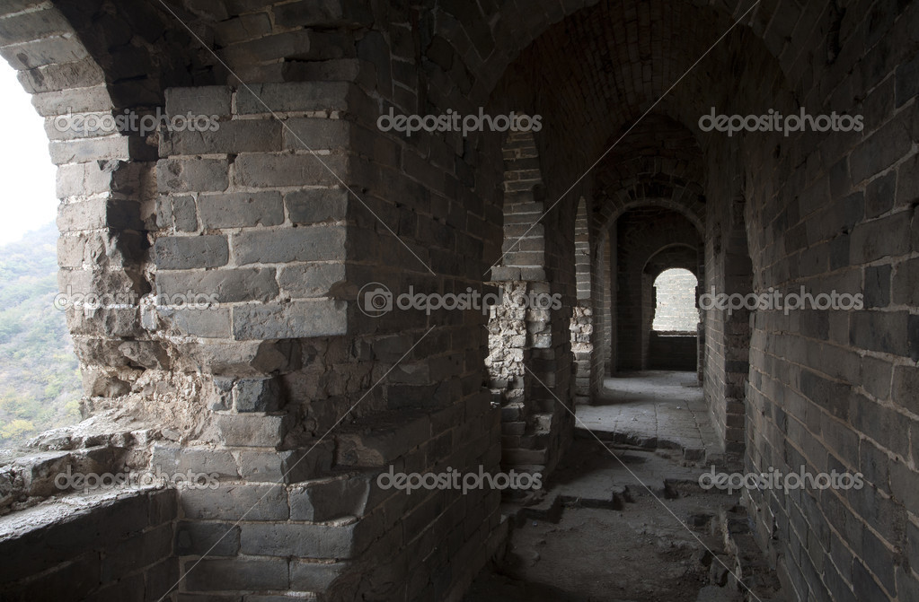 Inside the watch tower in the great wall of China — Stock Photo ...
