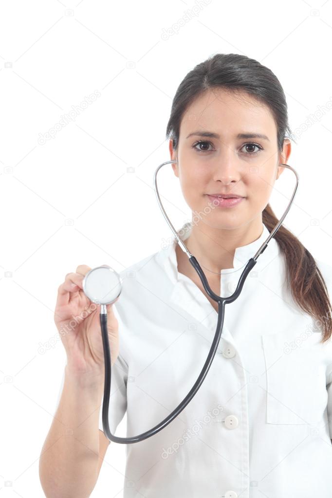 Beautiful nurse using a stethoscope Stock Photo by ©AntonioGuillemF ...