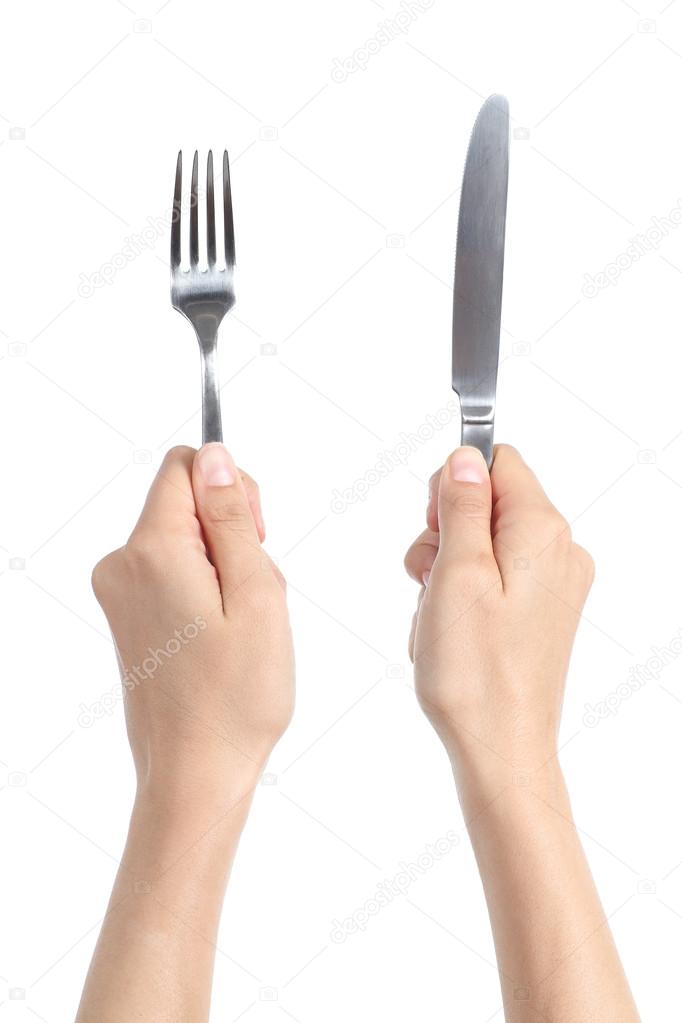 Woman hands holding a fork and a knife Stock Photo by ©AntonioGuillemF ...