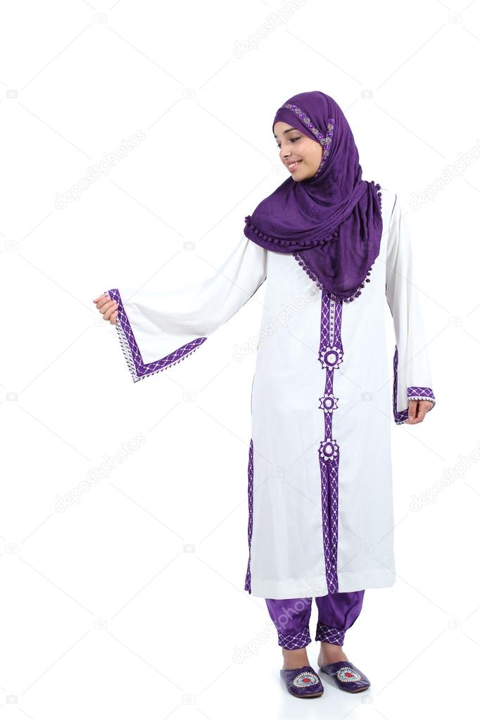 Standing islamic woman posing wearing a hijab Stock Photo by ...
