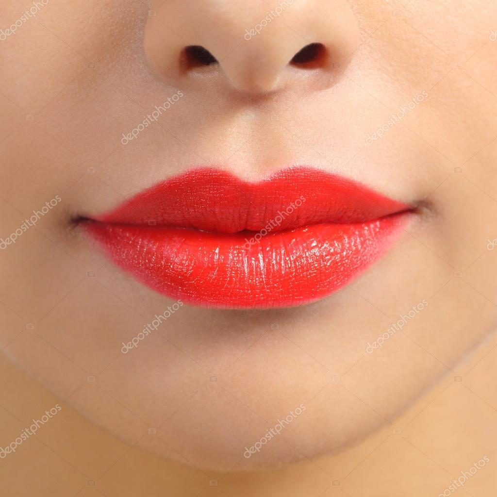 Front view of a close up of a red woman lips Stock Photo by ...