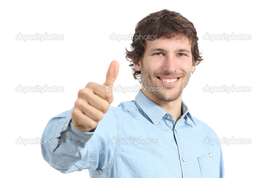 vuxen lycklig man avtalet gestikulerande tummen upp — Stockfotografi © AntonioGuillemF #42923779