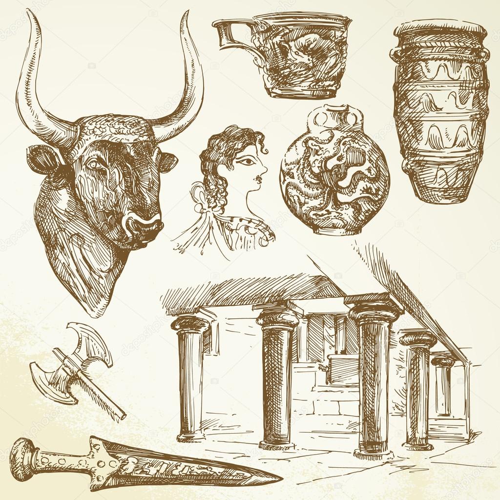 Ancient crete - hand drawn set Stock Vector Image by ©canicula #13807307
