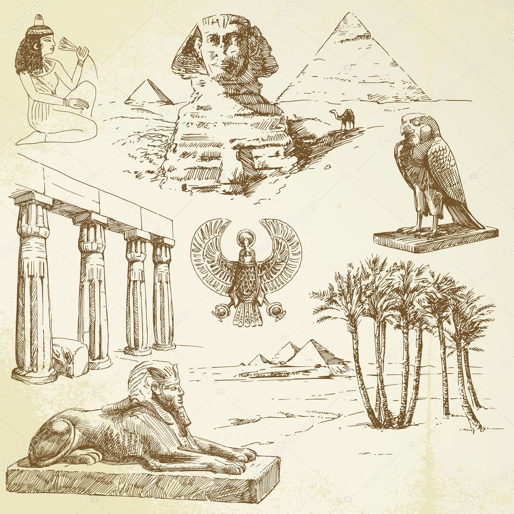 Ancient egypt - hand drawn set Stock Illustration by ©canicula #13809746
