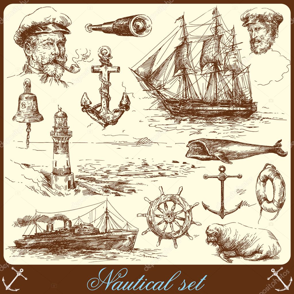 Nautical elements - hand drawn collection — Stock Vector © canicula ...