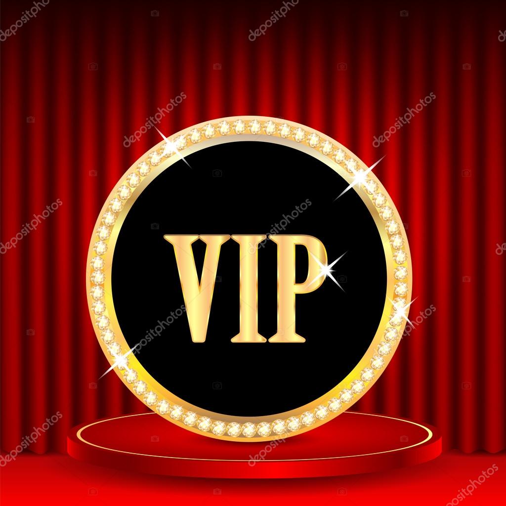 Icon in gold with jewels and the word vip.VIP mark on the podium ...