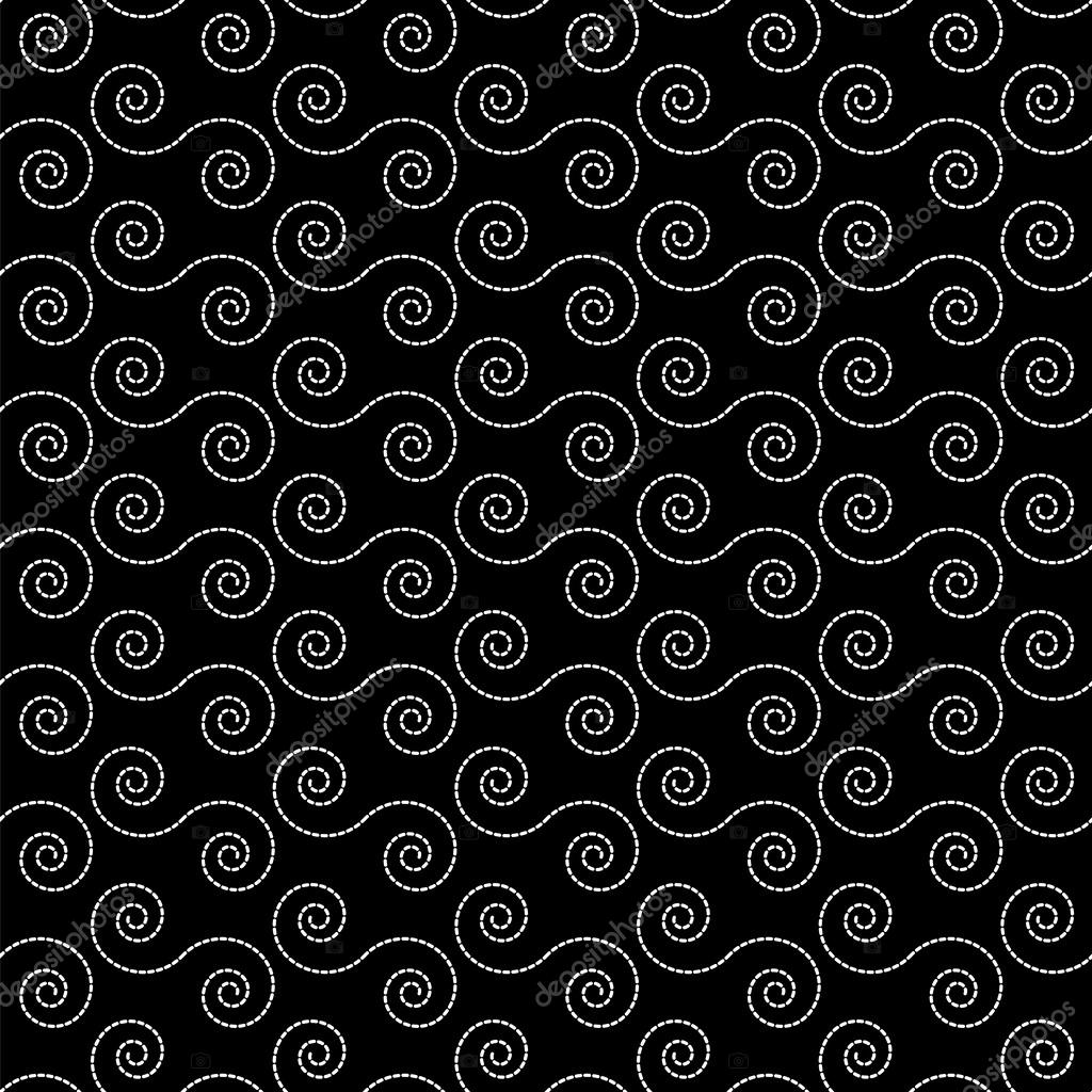 Seamless pattern with white spiral shapes on a black background Stock ...