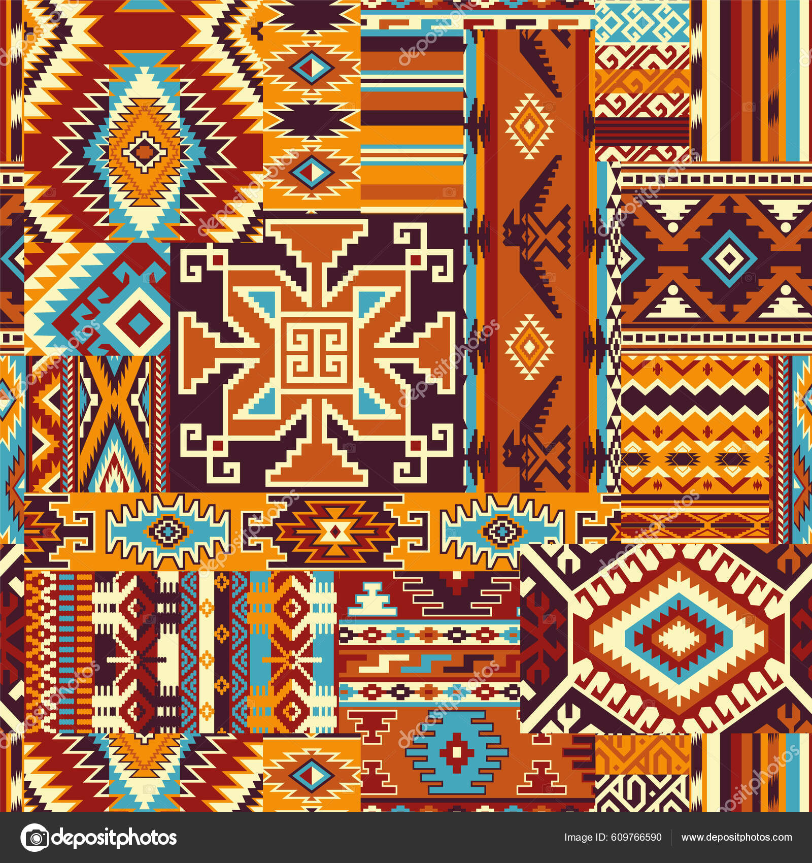 Native American Traditional Fabric Patchwork Wallpaper Vintage Abstract