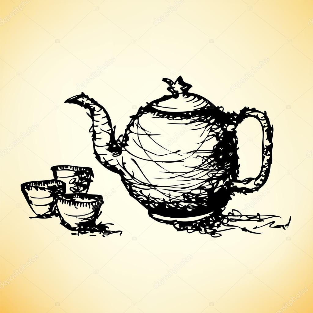 Vázlat rajz teáskanna vektor kupája Stock vektor: ©attaphongw 32454493