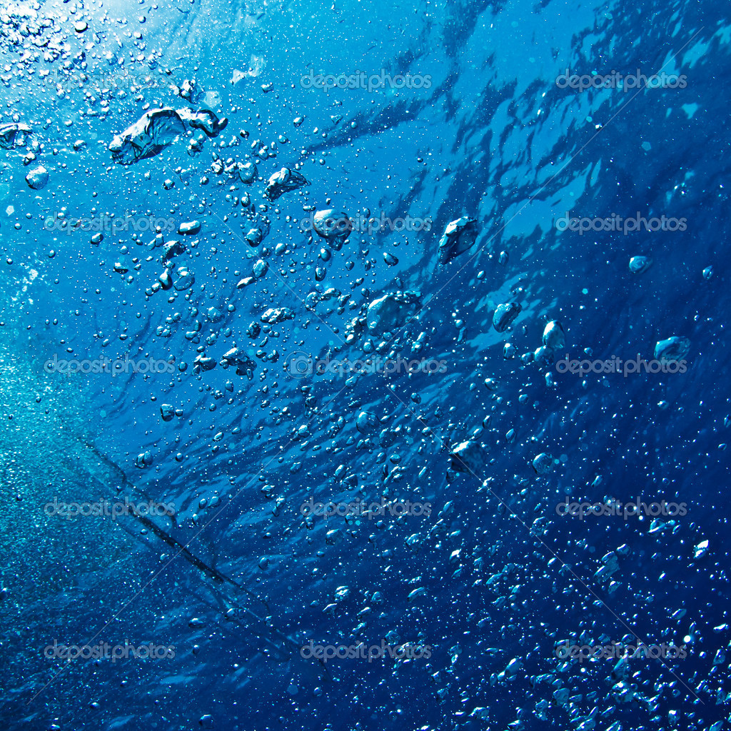 Abstract blue underwater surface and air bubbles — Stock Photo ...