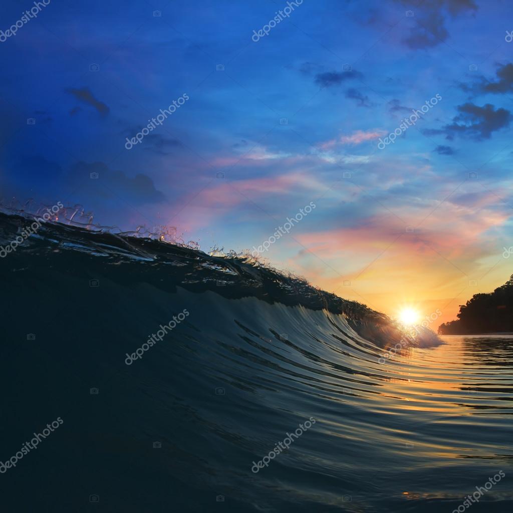 Surfing tropical design template. Green blue colored ocean wave ...